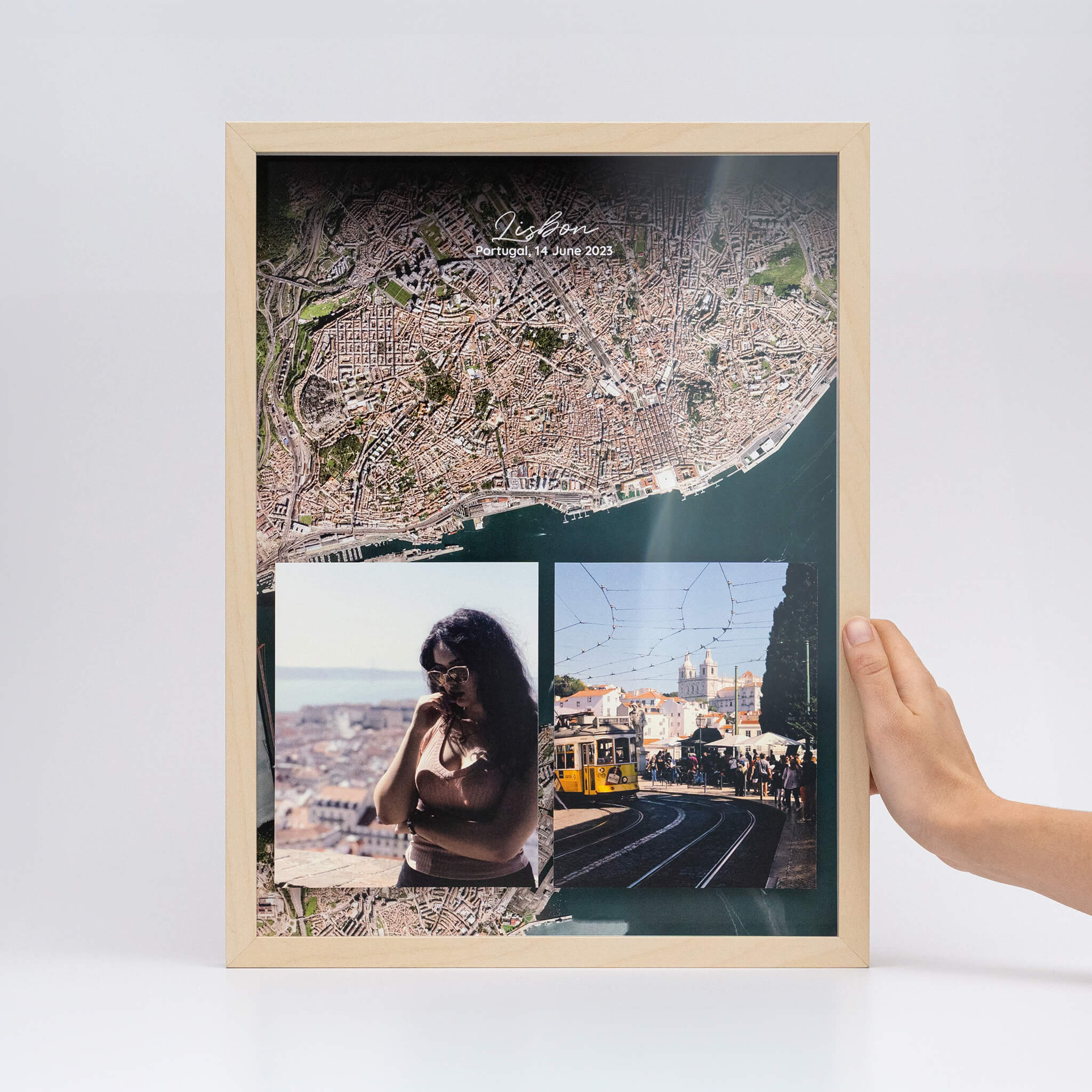 Personalised Framed Map with Elevated Photo: "Memory Duo" Design ...